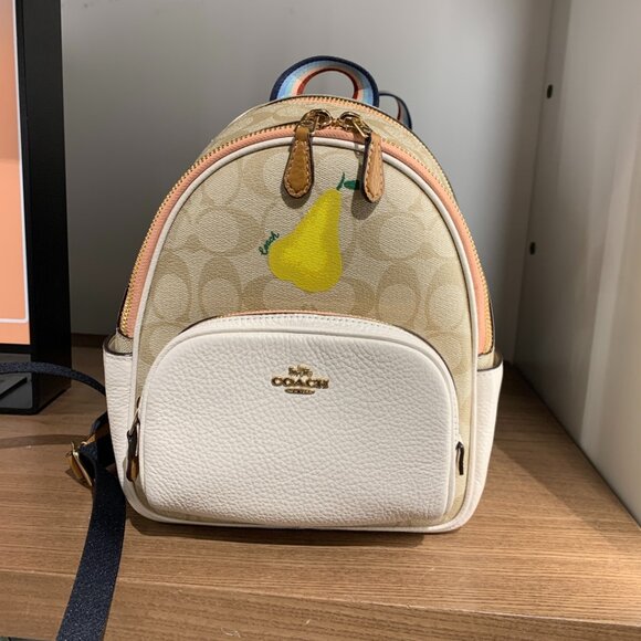 Coach | Bags | Coach Mini Court Backpack In Signature Canvas With Pear ...